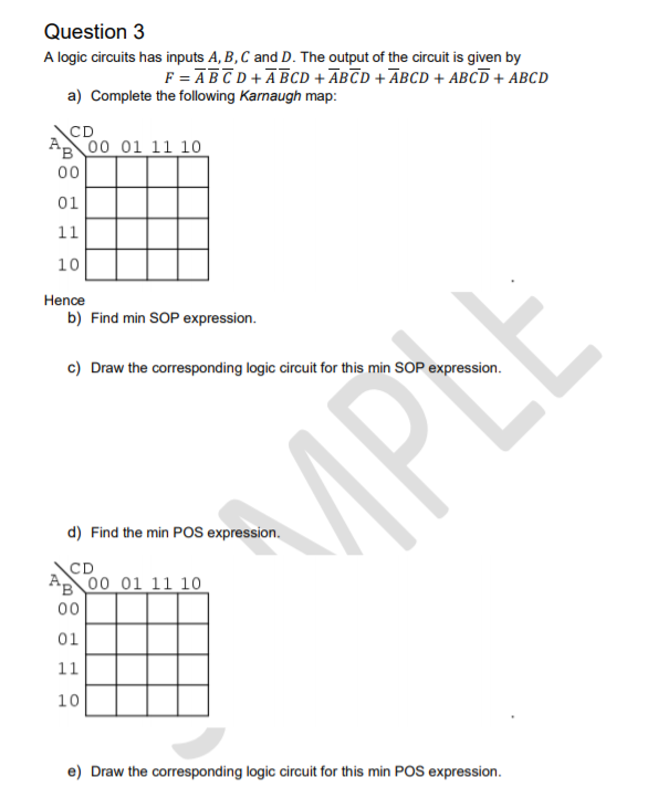 Solved Question 3 A logic circuits has inputs A, B, C and D. | Chegg.com