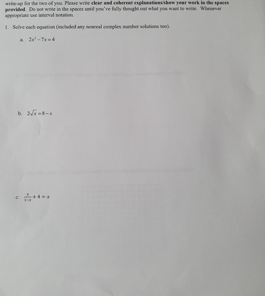 Solved write-up for the two of you. Please write clear and | Chegg.com