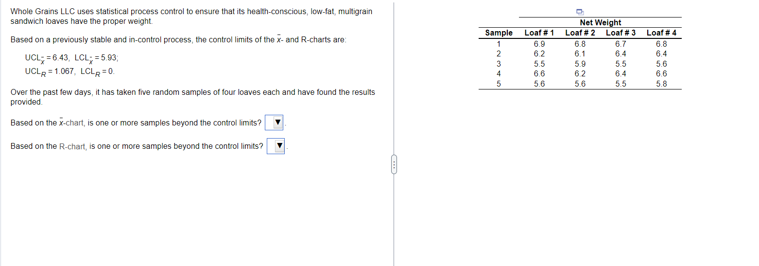 Solved Whole Grains LLC uses statistical process control to | Chegg.com