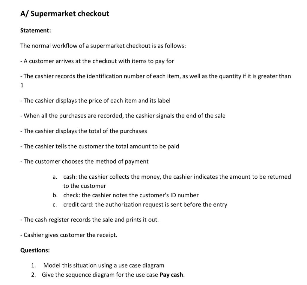 Solved A/ Supermarket checkout Statement: The normal | Chegg.com