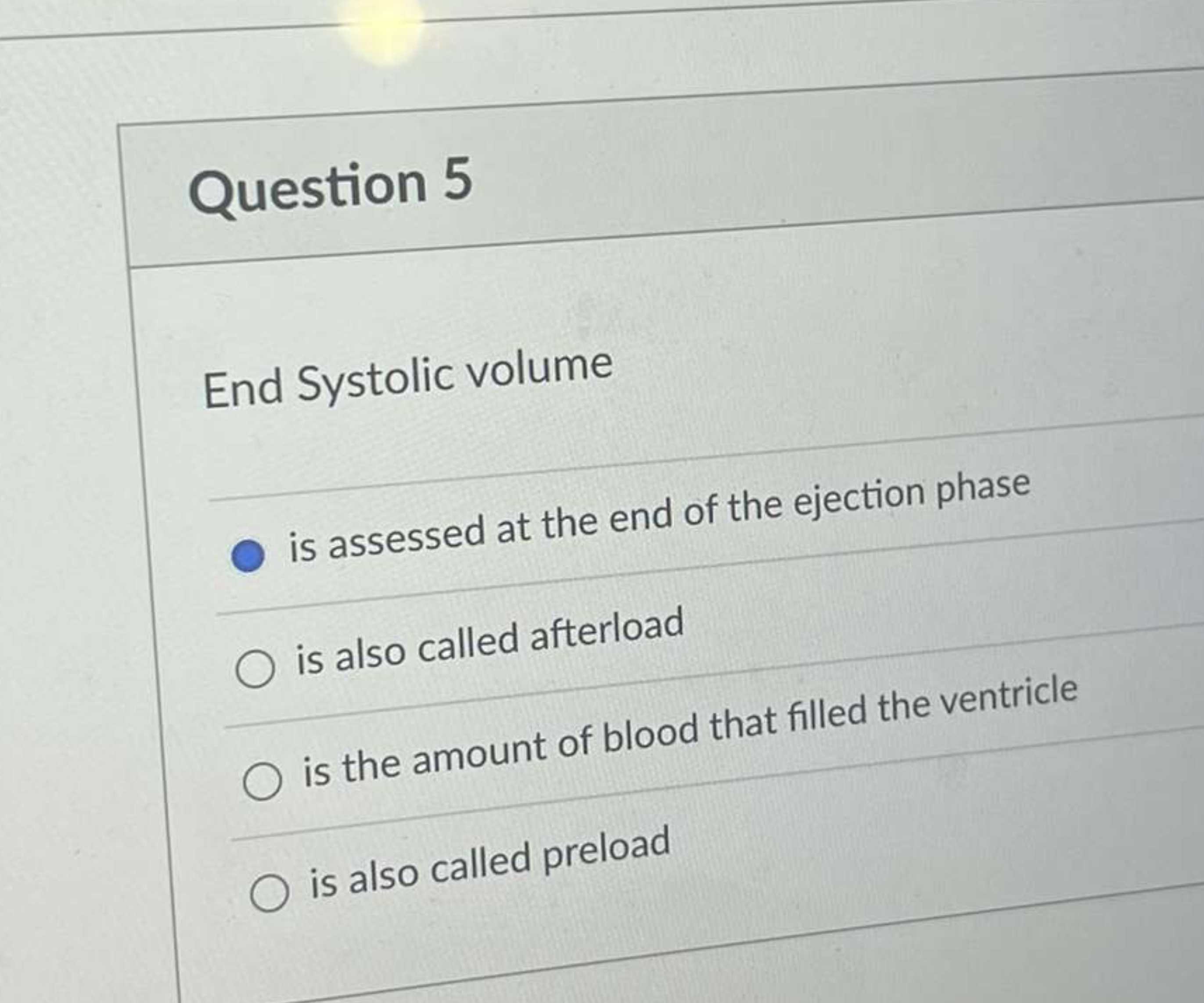 Solved Question 5End Systolic volumeis assessed at the end | Chegg.com