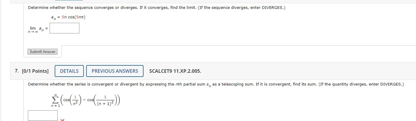 Solved Determine whether the sequence converges or diverges. | Chegg.com