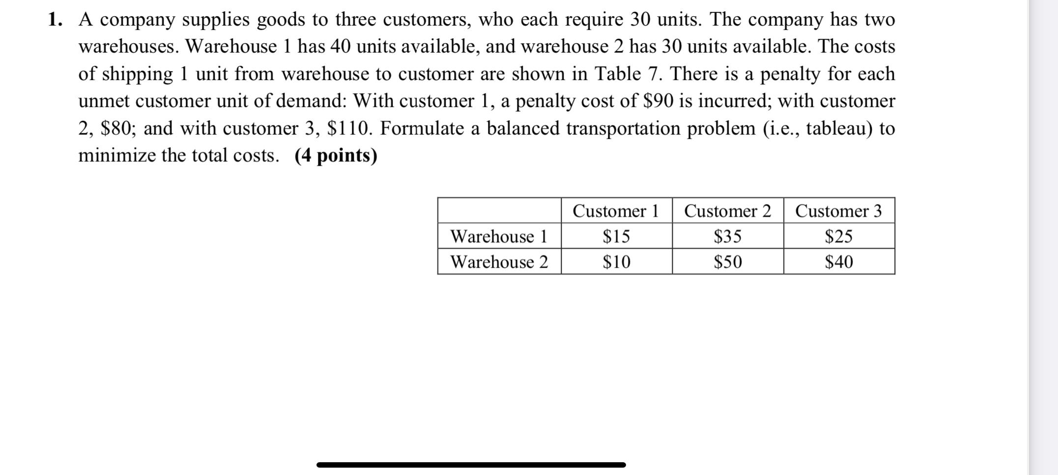 Solved 1. A company supplies goods to three customers, who | Chegg.com