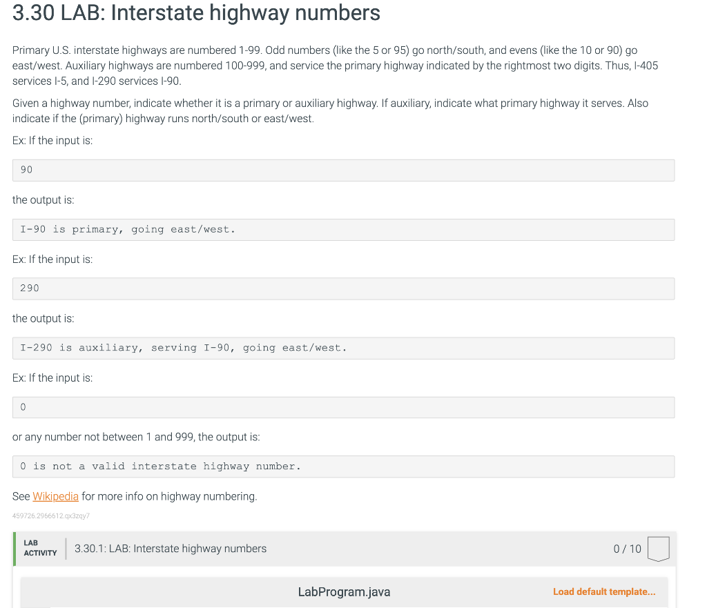 Solved 3.30 LAB: Interstate highway numbers Primary U.S. | Chegg.com