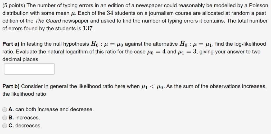 Solved The number of typing errors in an edition of a | Chegg.com