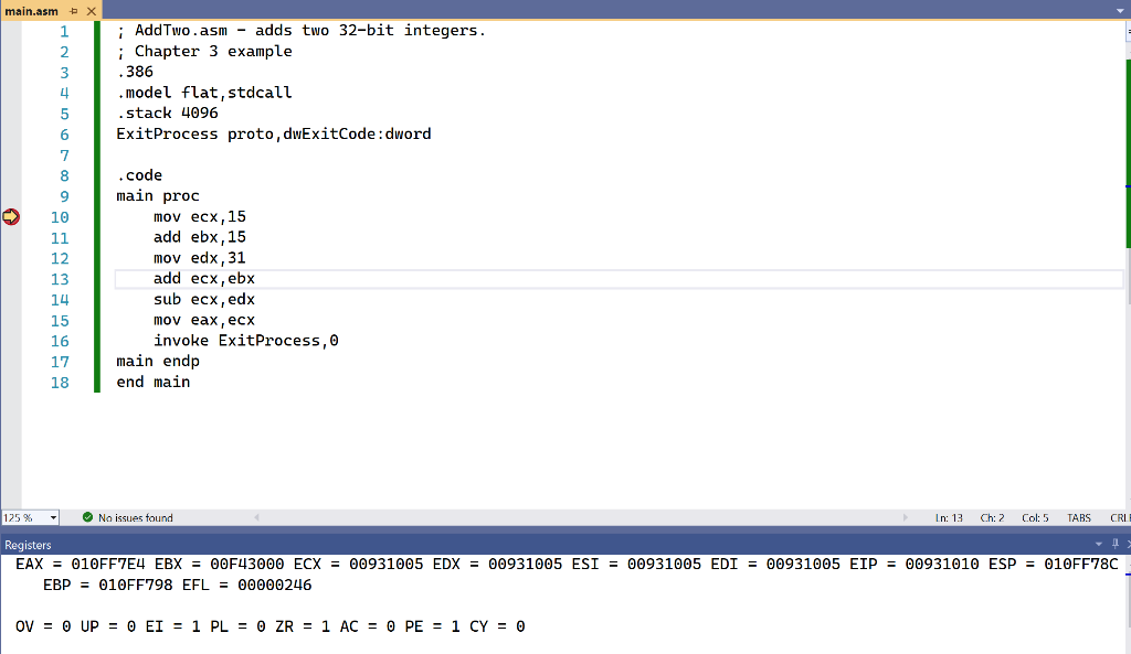 Registers =010FF7E4 EBX = 00F43000 ECX =00931005 EDX | Chegg.com