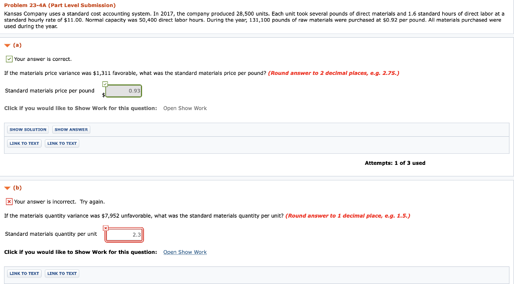 Solved Problem 23-4A (Part Level Submission) Kansas Company | Chegg.com