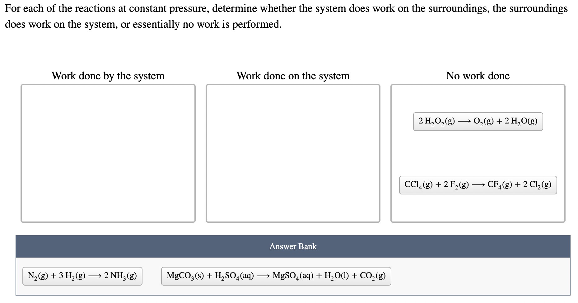 Solved For each of the reactions at constant pressure, | Chegg.com