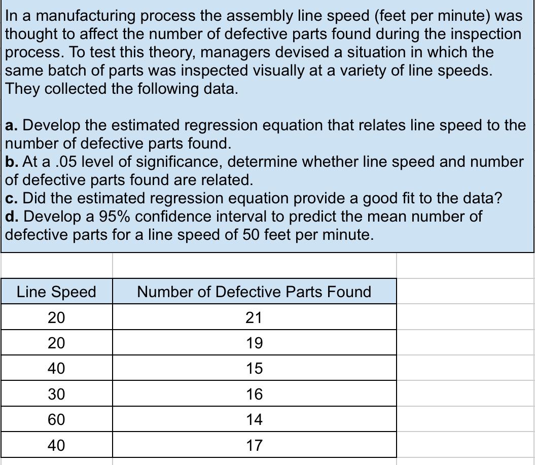 Solved In a manufacturing process the assembly line speed | Chegg.com