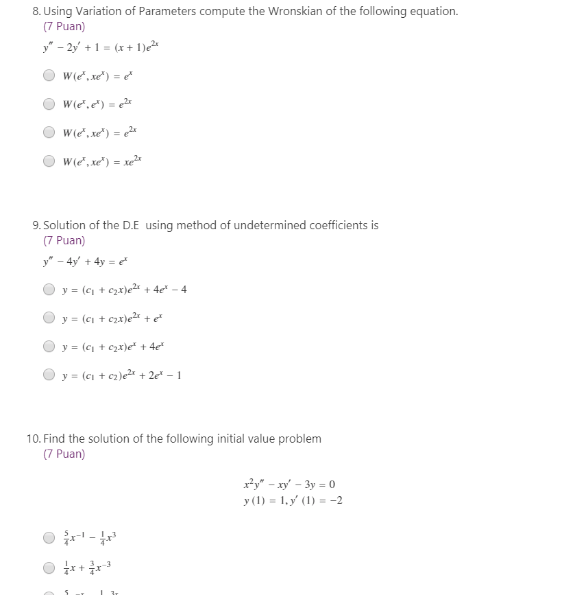 Solved 8. Using Variation of Parameters compute the | Chegg.com