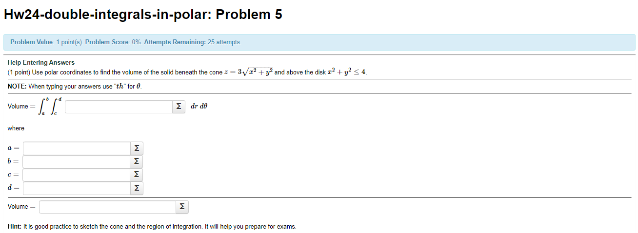 Solved Hw24-double-integrals-in-polar: Problem 5 Problem | Chegg.com