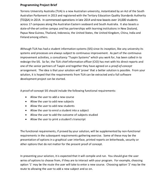 Programming Project Brief Torrens University | Chegg.com