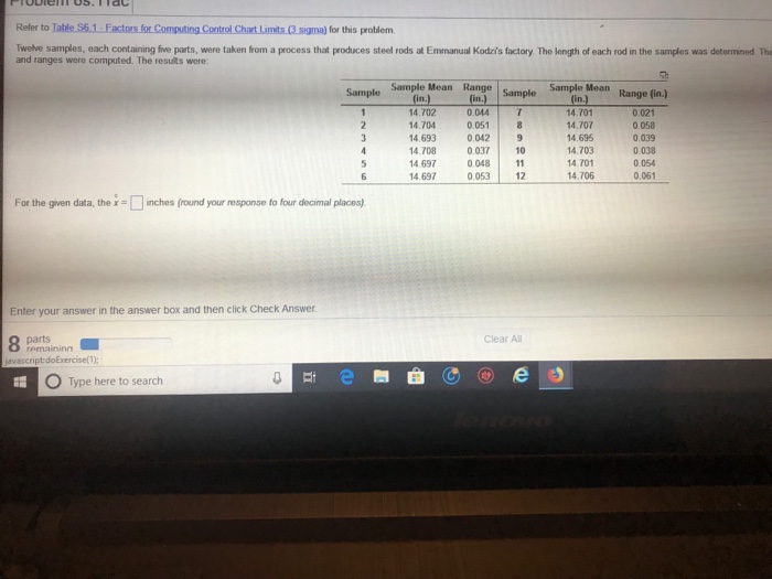 Solved Refer to Table S6.1 trol Chart Limits (3 sigma) for | Chegg.com