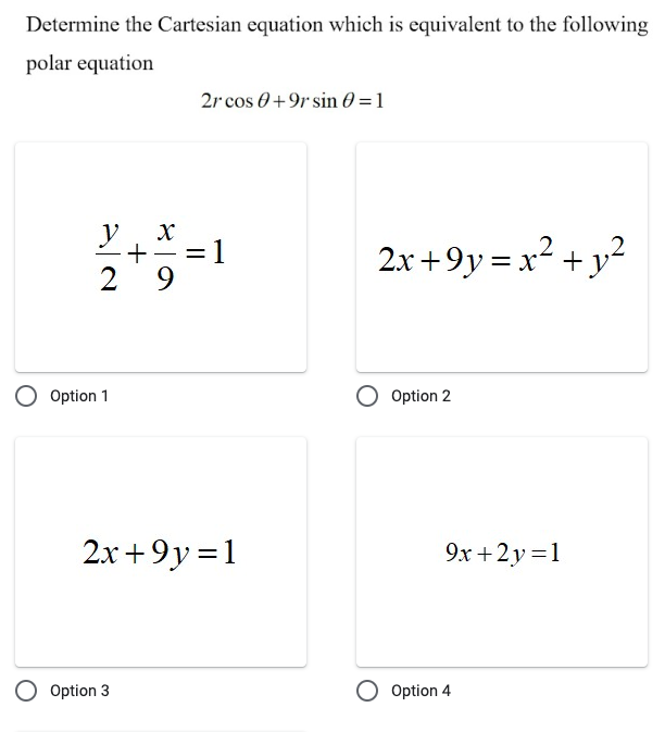 Solved Determine the Cartesian equation which is equivalent | Chegg.com