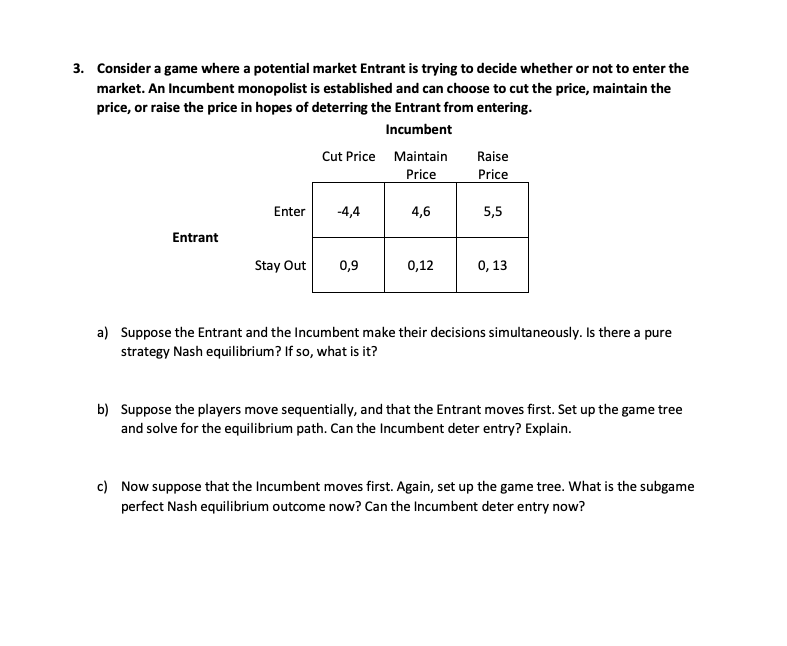 Solved Consider a game where a potential market Entrant is | Chegg.com
