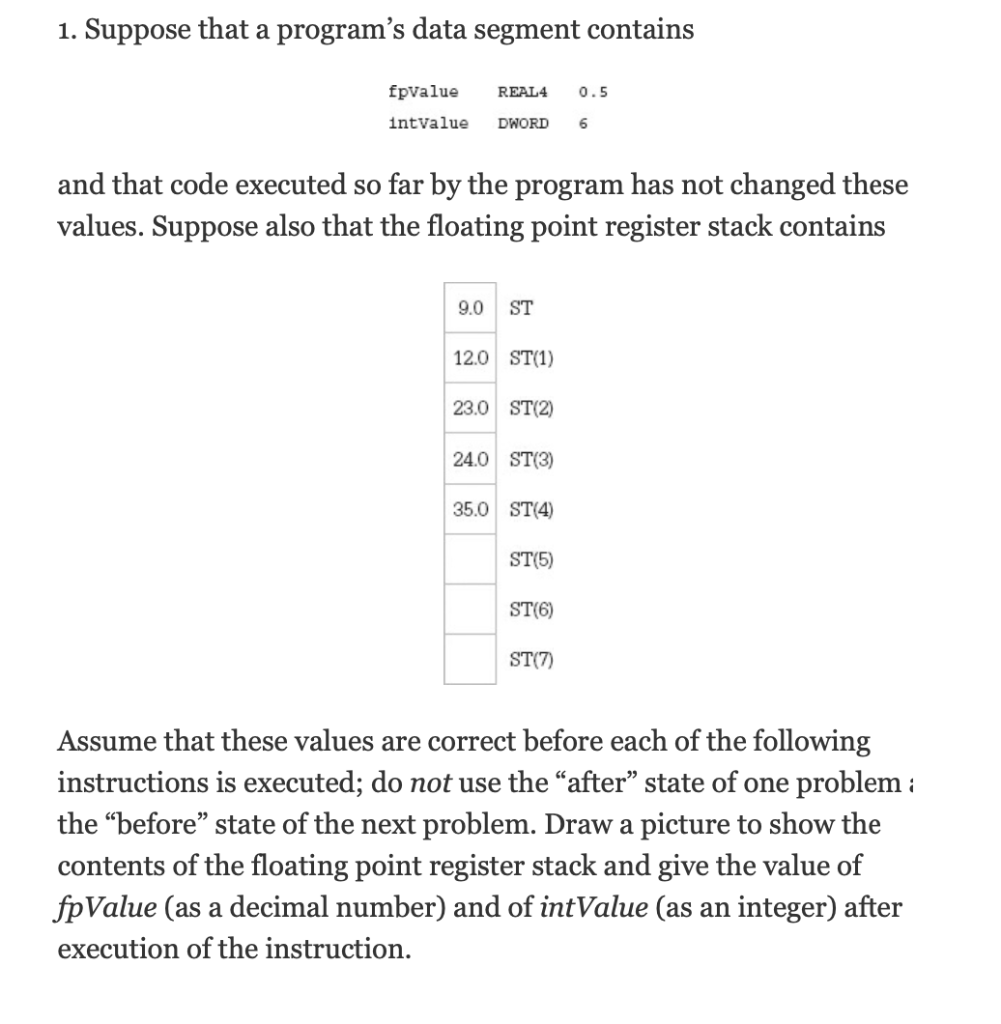 Solved 1. Suppose that a program's data segment contains and | Chegg.com