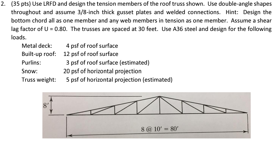 ( 35 pts) Use LRFD and design the tension members of | Chegg.com