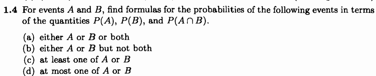 Solved 1.4 For events A and B, find formulas for the | Chegg.com