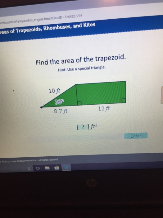 Solved find the area of the trapezoid. Hint: Use a special | Chegg.com