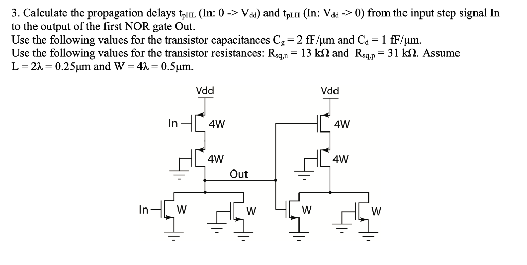 Solved 3. Calculate the propagation delays tpHL(In:0−>Vdd) | Chegg.com