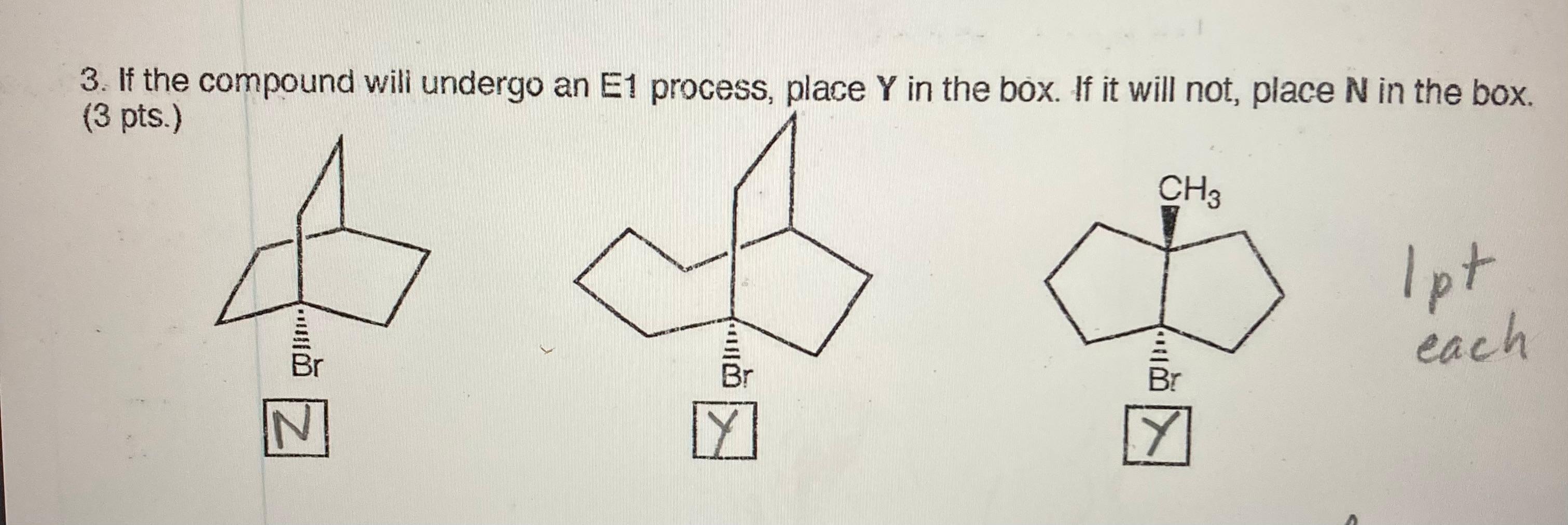 Solved If the compound will undergo an E1 ﻿process, place Y | Chegg.com