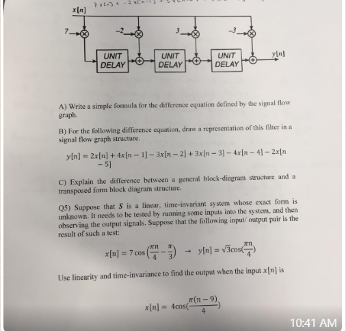 Solved x[n) UNIT DELAY DELAY UNIT DELAY A) Write a simple | Chegg.com