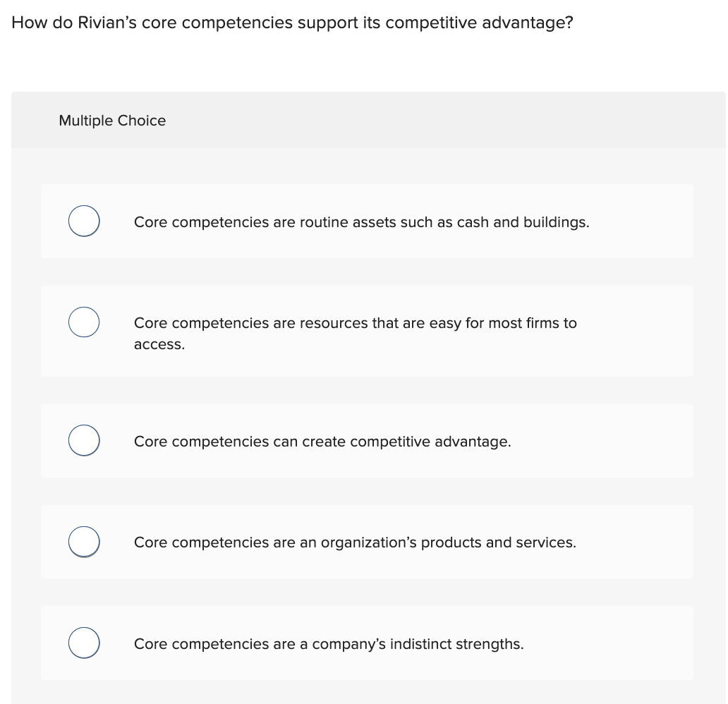 Solved How do Rivian's core competencies support its | Chegg.com