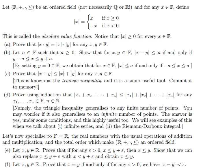 Solved Let (F,+,⋅≤ ) be an ordered field (not necessarily Q | Chegg.com