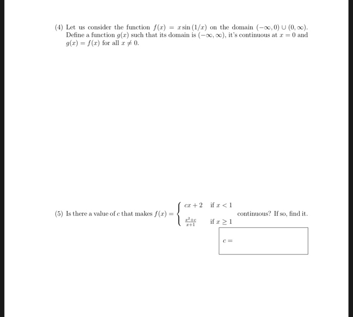 Solved (4) Let us consider the function f(x) = x sin (1/r) | Chegg.com
