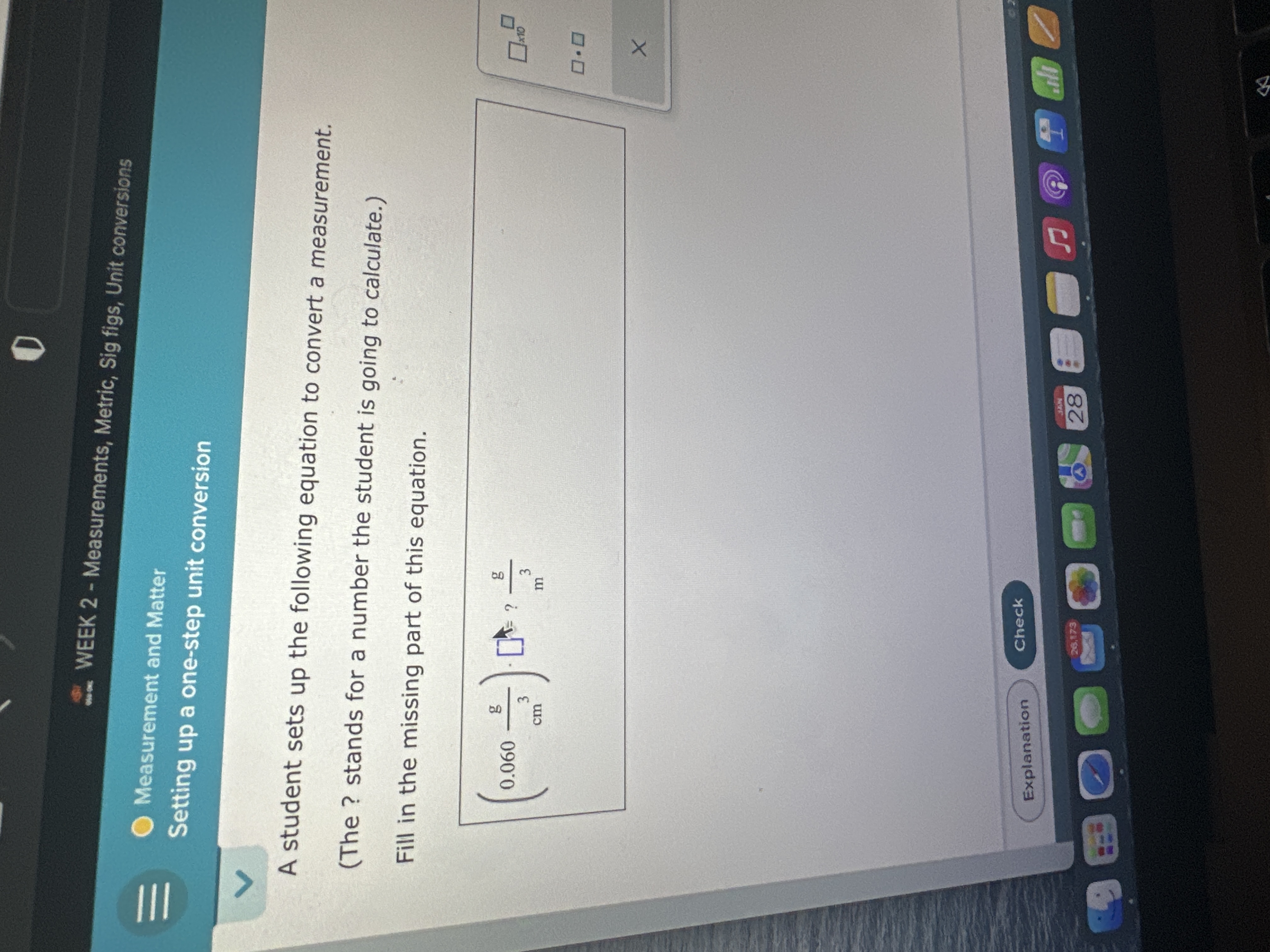 Solved A student sets up the following equation to convert a | Chegg.com