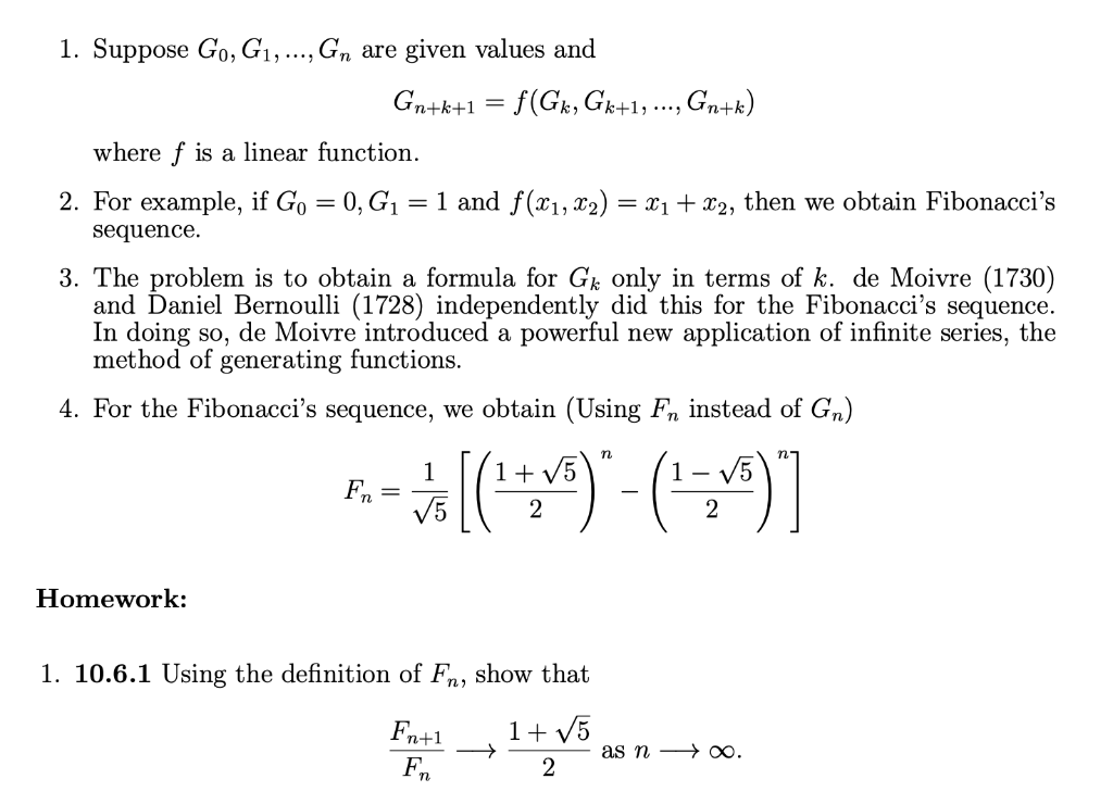 Solved 1. Suppose G0,G1,…,Gn are given values and | Chegg.com