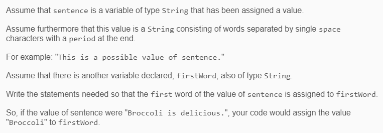 Solved Assume that sentence is a variable of type String | Chegg.com