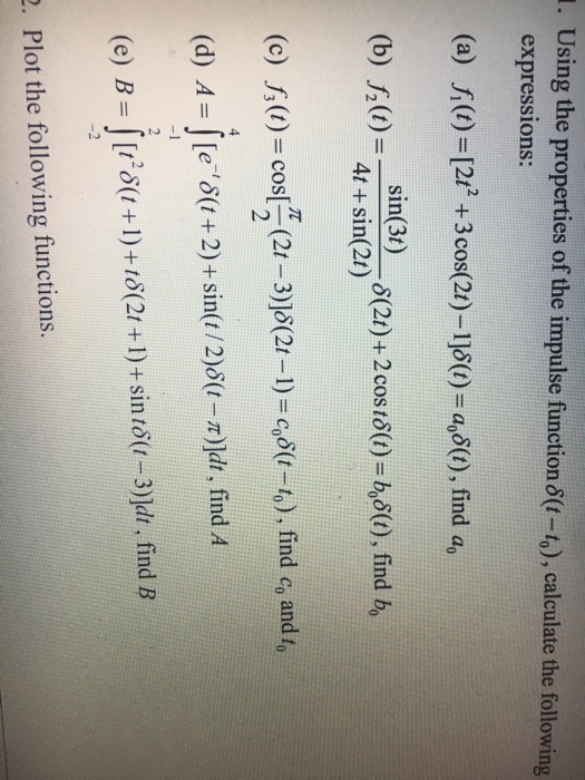 Solved Using the properties of the impulse function delta (t | Chegg.com