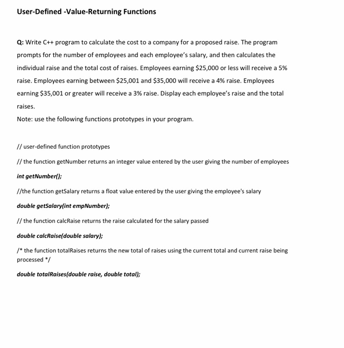 Solved User Defined Value Returning Functions Q Write C 4062