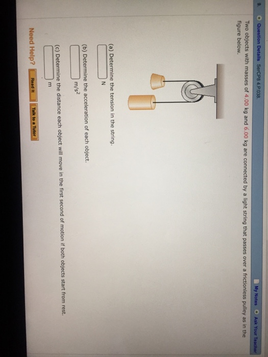 Solved Two Objects With Masses Of 4 00 Kg And 6 00 Kg Are