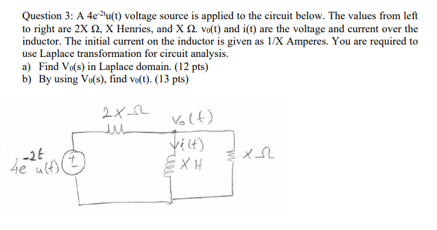 Solved Question 3: A 4e-2tu(t) voltage source is applied to | Chegg.com