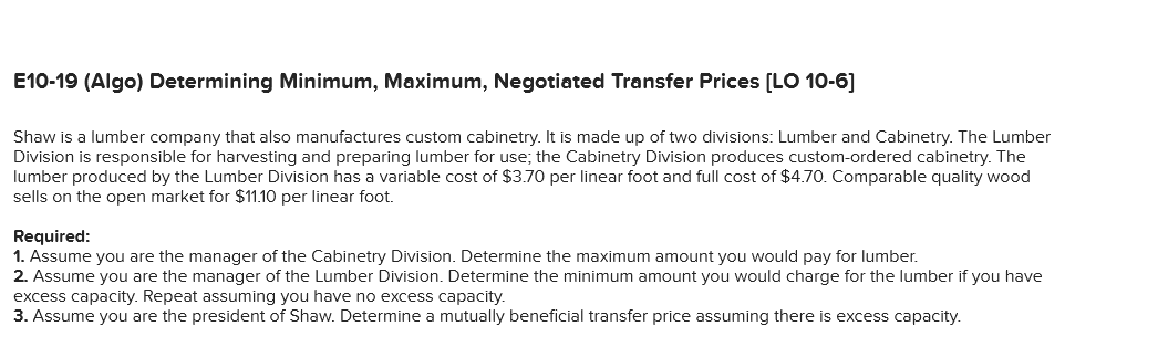 Solved E10-19 (Algo) Determining Minimum, Maximum, | Chegg.com