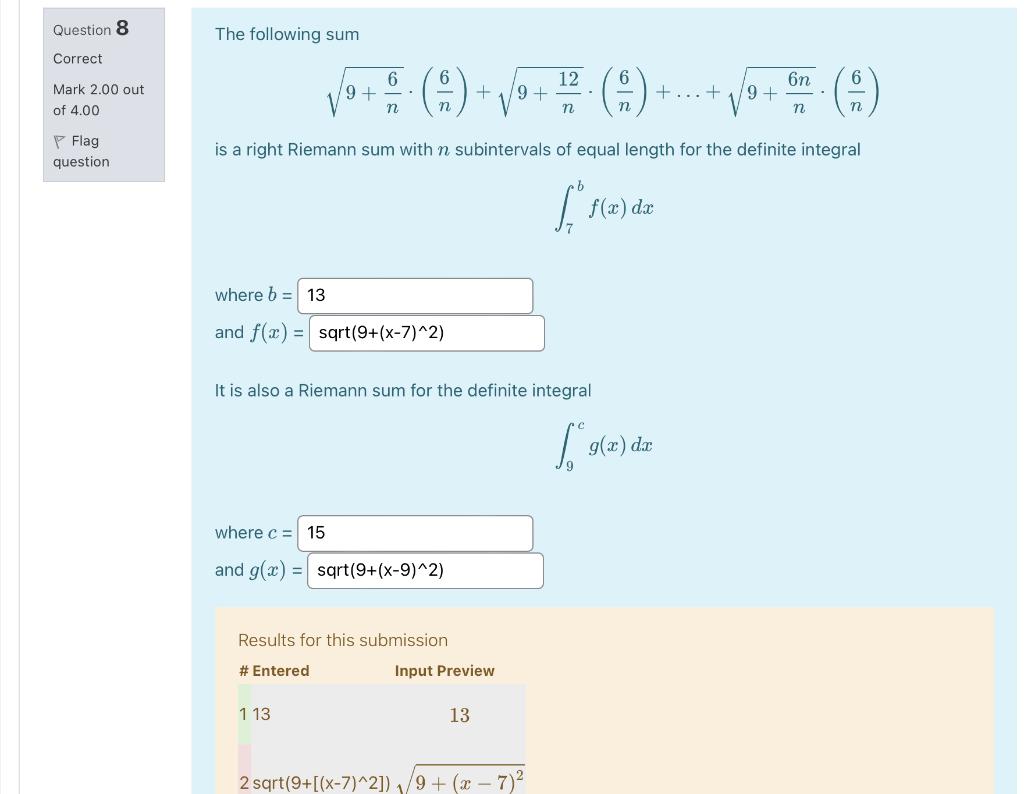 Solved The following sum 9+n6⋅(n6)+9+n12⋅(n6)+…+9+n6n⋅(n6) | Chegg.com