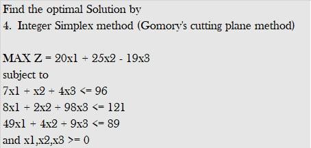 Solved Find the optimal Solution by 4. Integer Simplex | Chegg.com