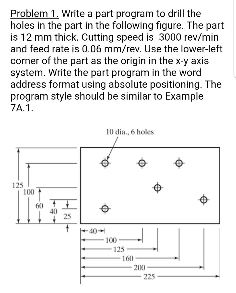 Problem 1. Write a part program to drill the holes in | Chegg.com