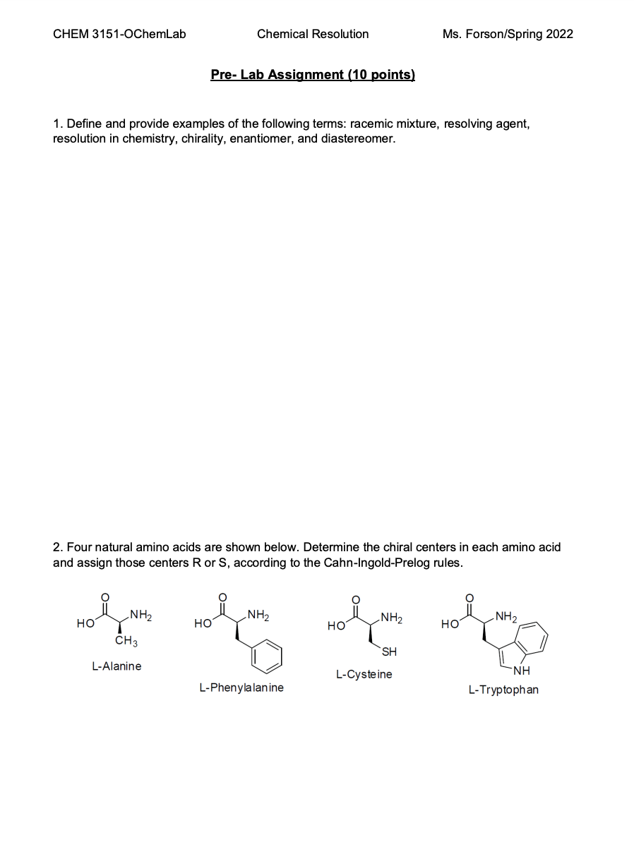Solved CHEM 3151-OChemLab Chemical Resolution Ms. | Chegg.com