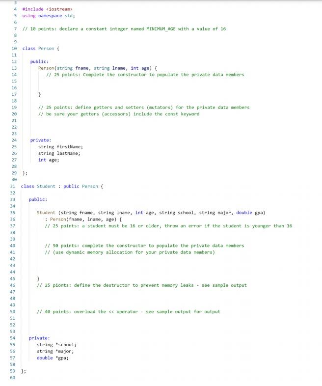 Solved 3 4 #include 5 using namespace std; 7 // 10 points: | Chegg.com