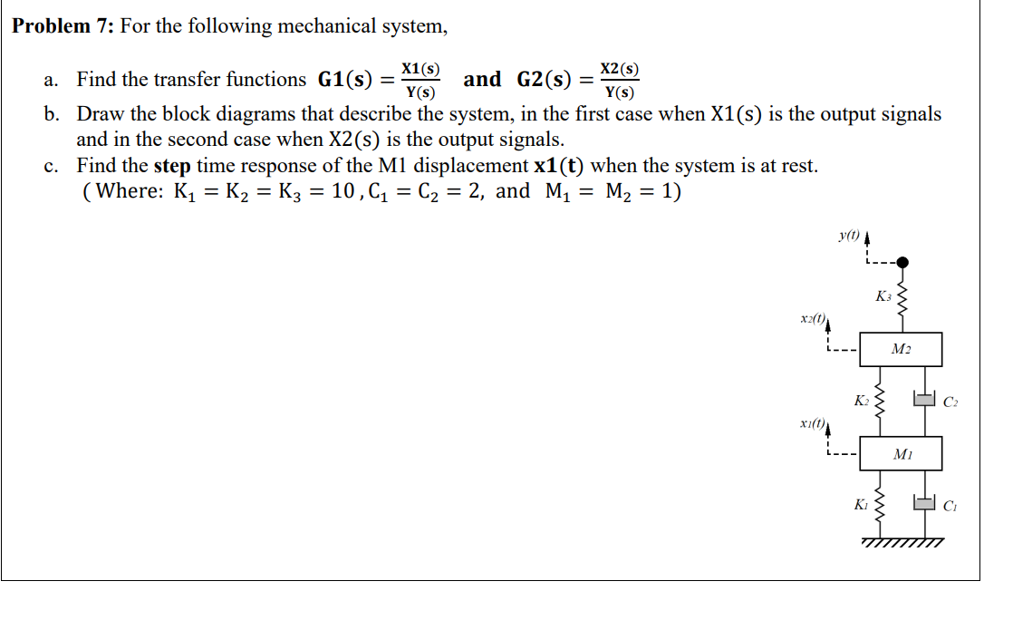 Problem 7: For the following mechanical system,a. | Chegg.com