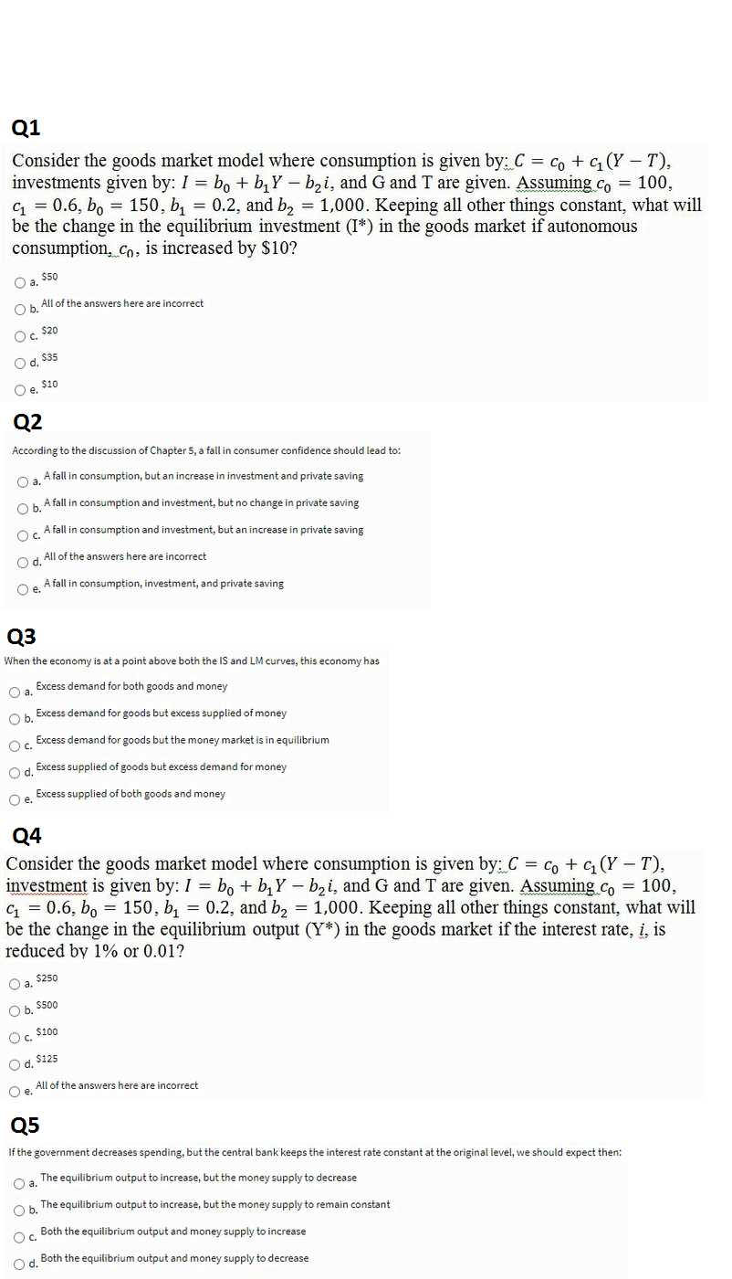 Solved Q1 Consider the goods market model where consumption | Chegg.com
