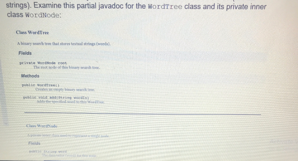 Solved strings). Examine this partial javadoc for the | Chegg.com