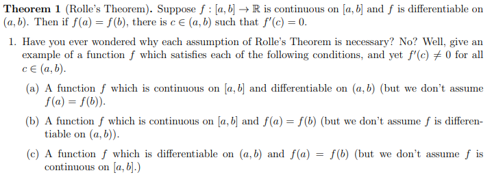 Solved Theorem 1 (Rolle's Theorem). ﻿Suppose f:[a,b]→R ﻿is | Chegg.com
