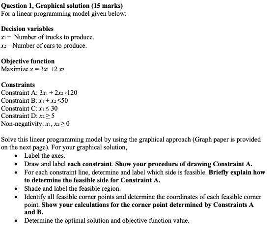 Solved Question 1, Graphical solution (15 marks) For a | Chegg.com