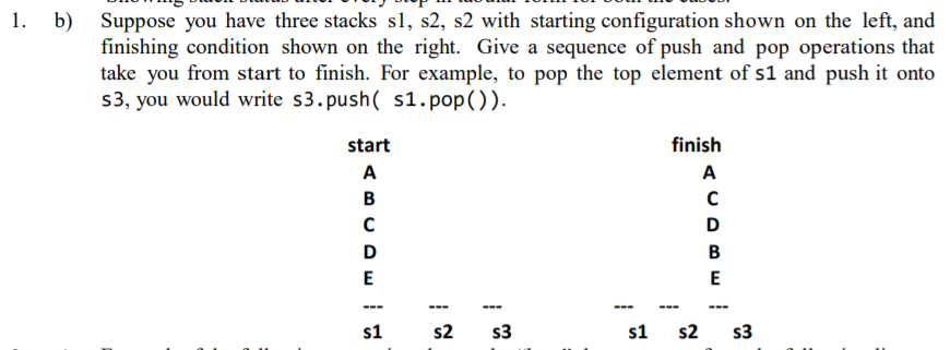 Solved 1. b) Suppose you have three stacks sl, s2, s2 with | Chegg.com