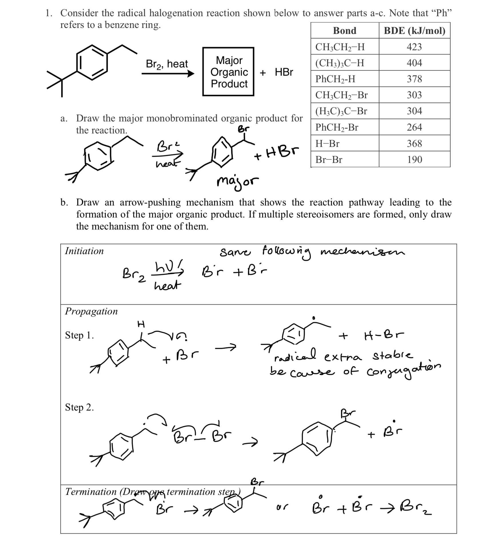 Solved 1. Consider the radical halogenation reaction shown | Chegg.com