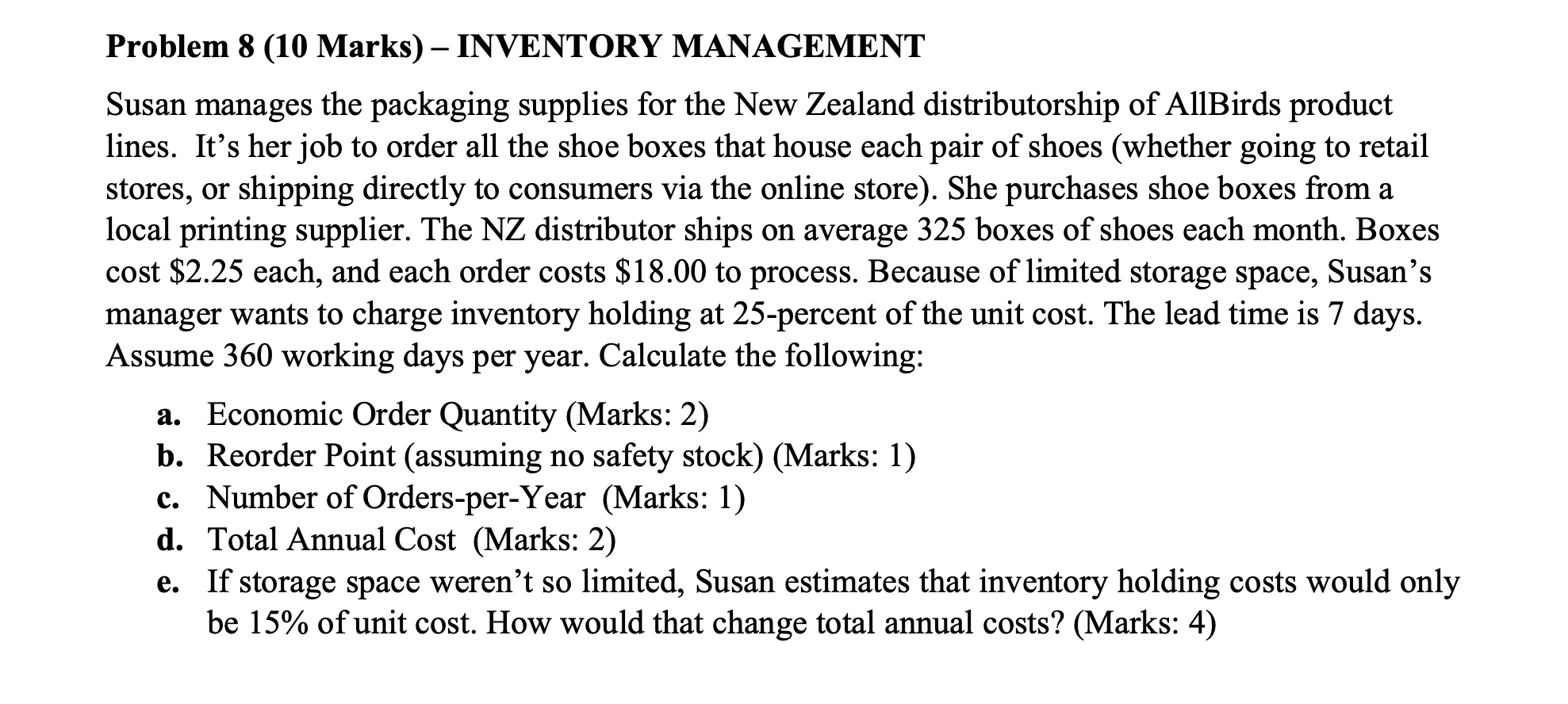 Solved Problem 8 10 Marks Inventory Management Susan 